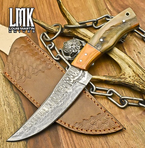 LMK Custom Full Tang Knife Ladder Damascus Ram's Horn Tactical | eBay
