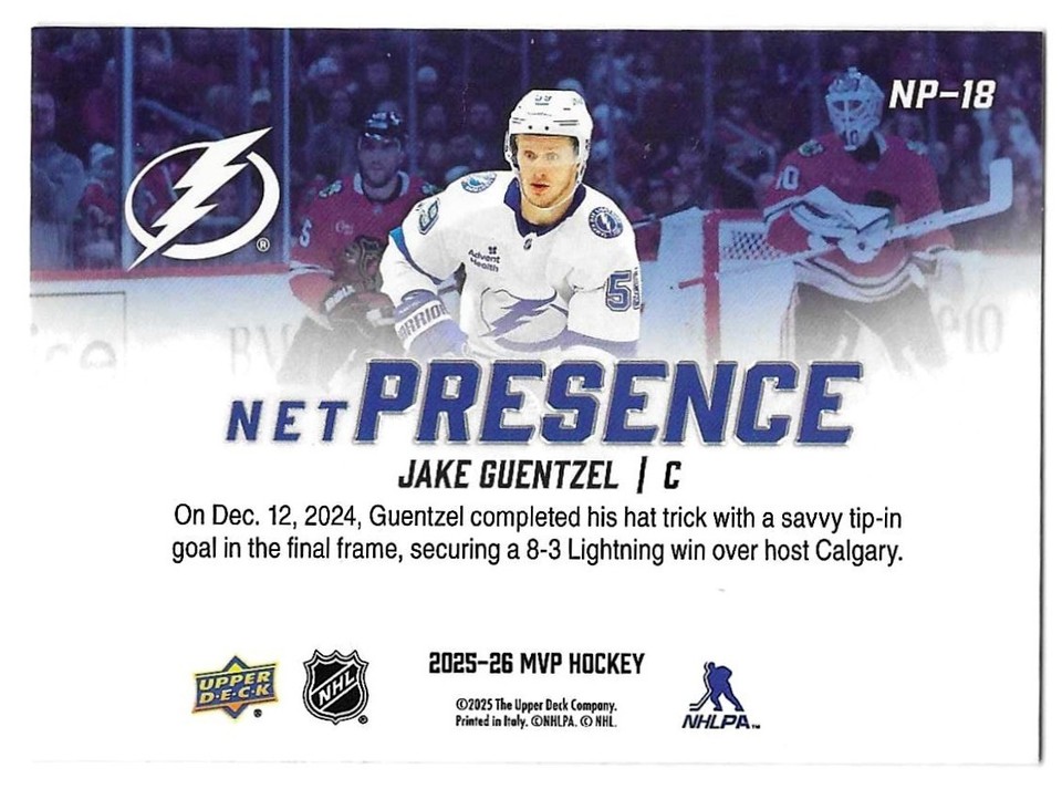 Jake Guentzel 2025-26 Upper Deck MVP Net Presence Insert #NP-18 ...
