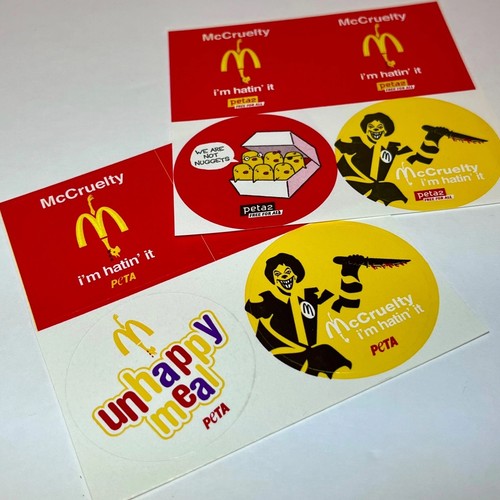 Vintage PETA Stickers Animal Rights Set Of 8 McCruelty Unhappy Meal ...