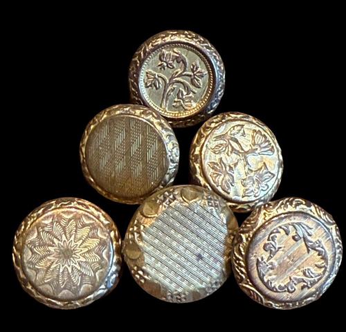 6 Golden Age Buttons ~ MINI WATCHCASES Fancy Borders 1830-1850 small 1/ ...