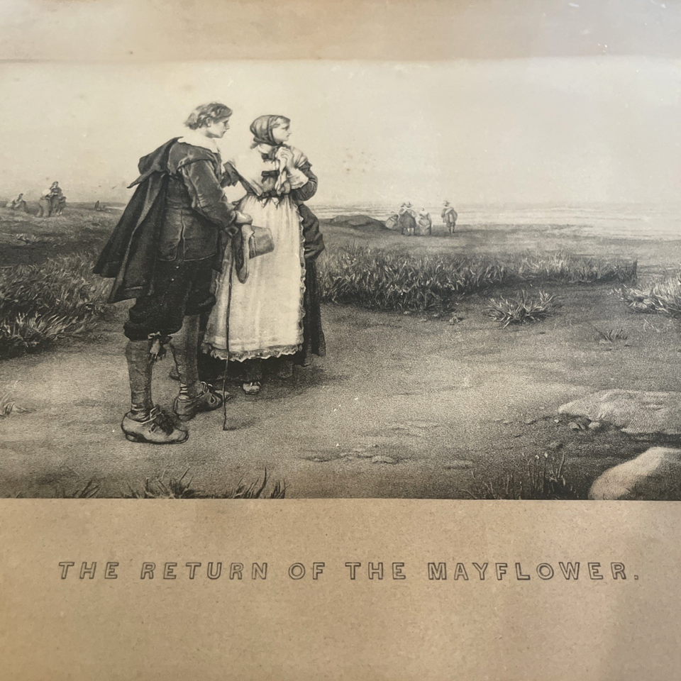 The Return of the Mayflower Etching Antique Frame Boughton Colonial ...