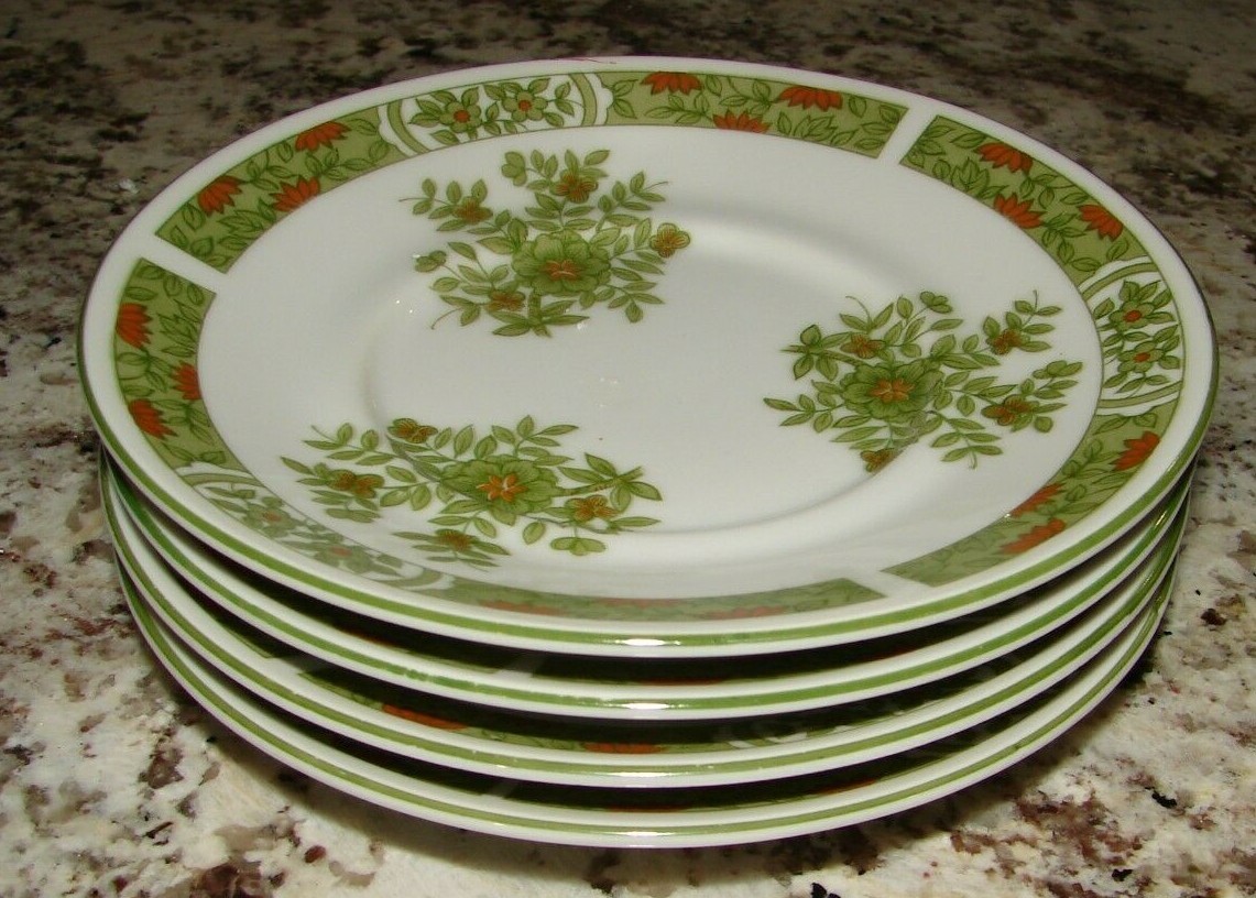 Schmid Design Folio - Green Tree Flowers - Vintage Set 4 Saucers | eBay