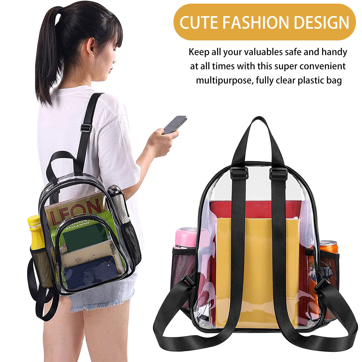 PVC Transparent Backpack Clear Small Backpack Portable Lightweight ...