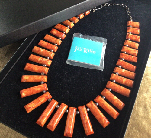 Vintage Jay King Sterling & Sponge Coral Graduated Bars Necklace DRT 75 ...