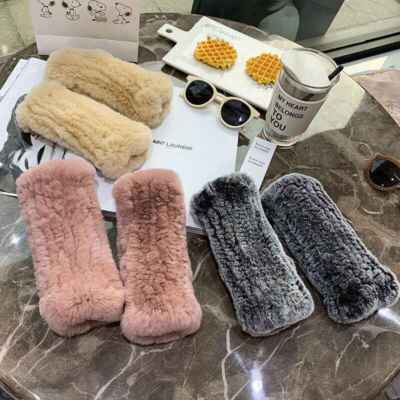 Knitted Lady Rex Rabbit Mittens Real FingerlessWinter Warm Women Fur ...