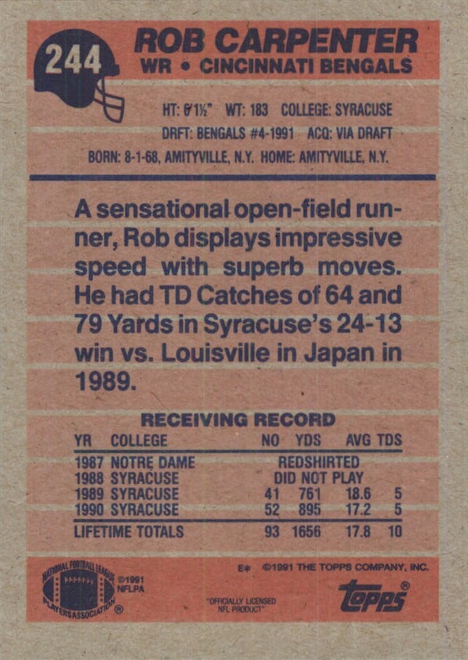 1991 Topps NFL Rob Carpenter #244 | eBay