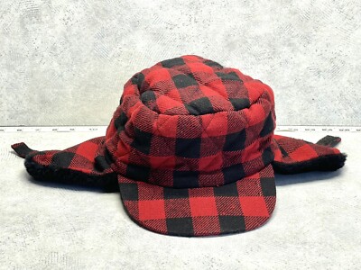 THINSULATE 40G PLAID EAR FLAP HUNTERS HAT CAP RED CHECKERED Adjust Chin ...
