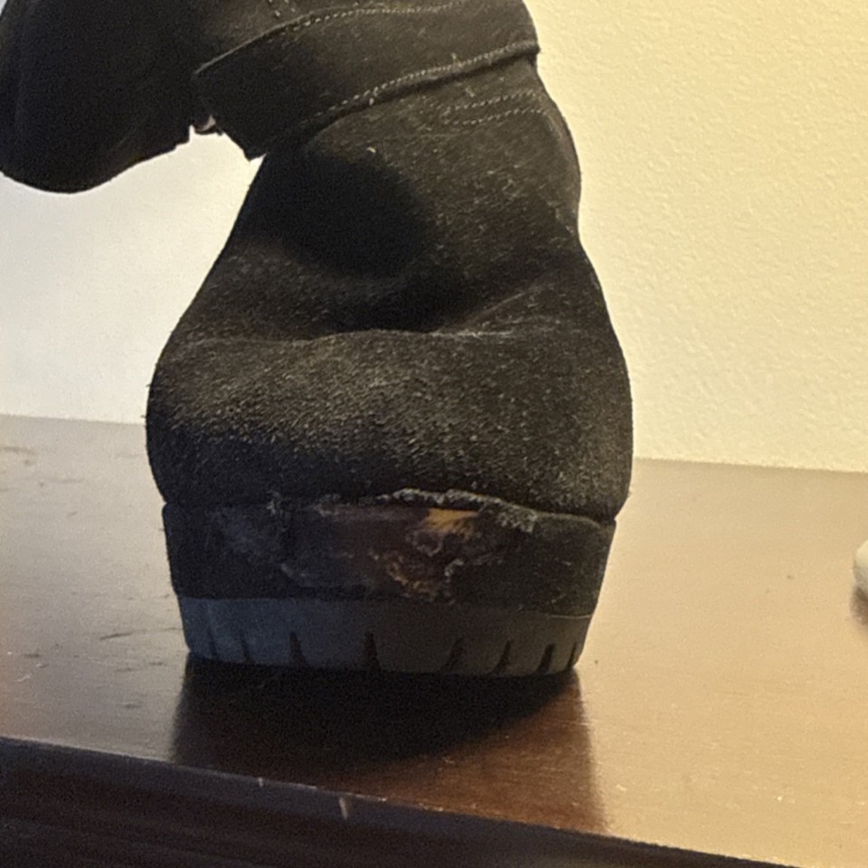 PRADA Black Suede Mid-Calf Wedge Bootie Buckle Strap Round Toe EU 38 ...