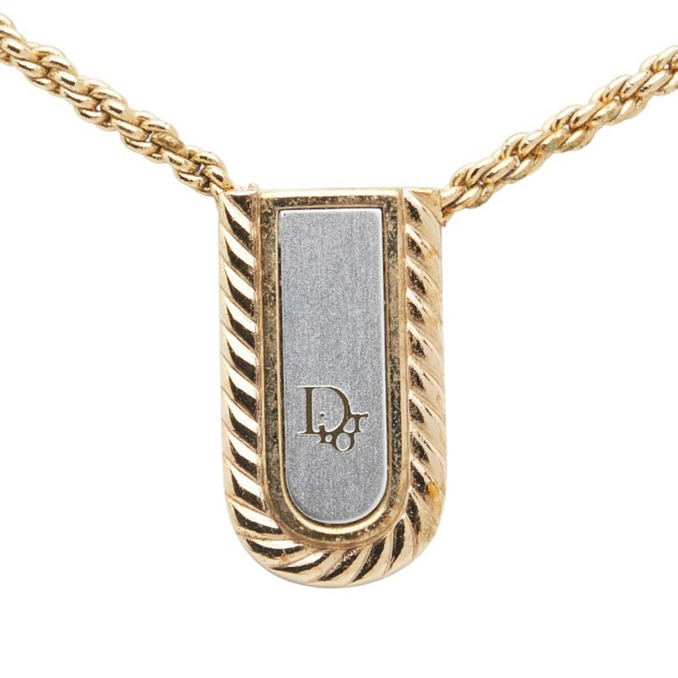 Christian Dior Dior logo plate necklace, gold and silver plated, w ...