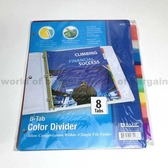 5 X 8 Tab Colored Dividers 3 Ring Binder See Thru Plastic File Folder ...