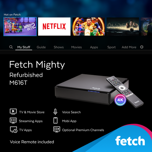 Fetch Mighty PVR, Set Top Box, Recorder, 4K, HD, Refurbished - M616T ...