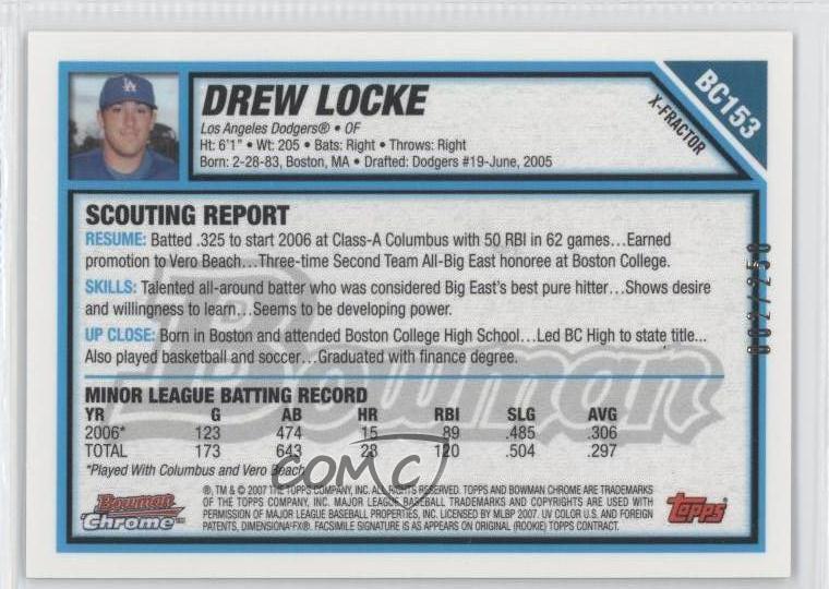 2007 Bowman Chrome - Prospects X-Fractor #BC153 Drew Locke /250 (RC ...