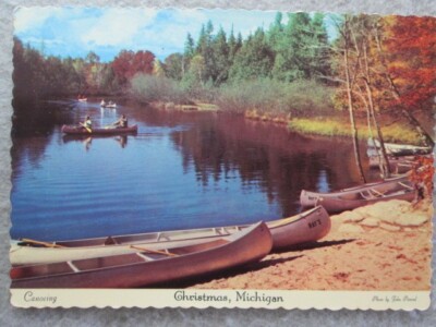 Vintage Canoeing, Christmas, Michigan Postcard | eBay