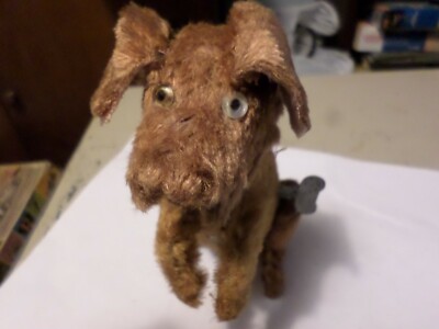 Vintage Key Wind Up Brown Dog Begging Playing Works Glass Eye Occupied ...