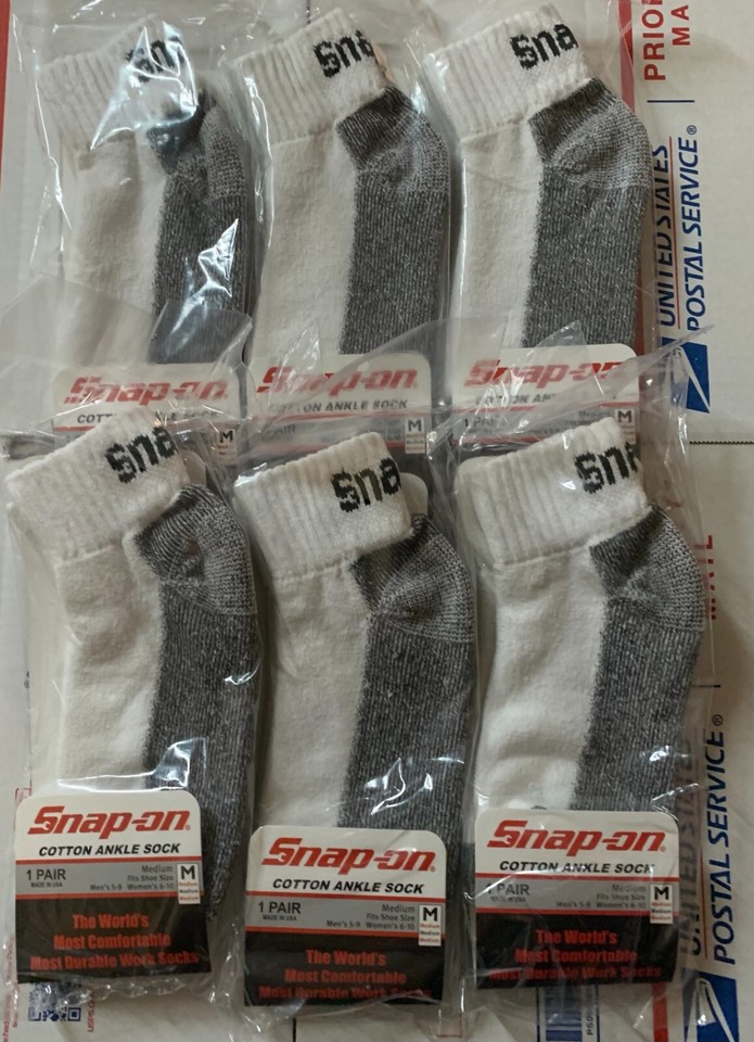 6 Pairs Mens White Snap on Tools ANKLE Socks Medium FREE Shipping MADE ...