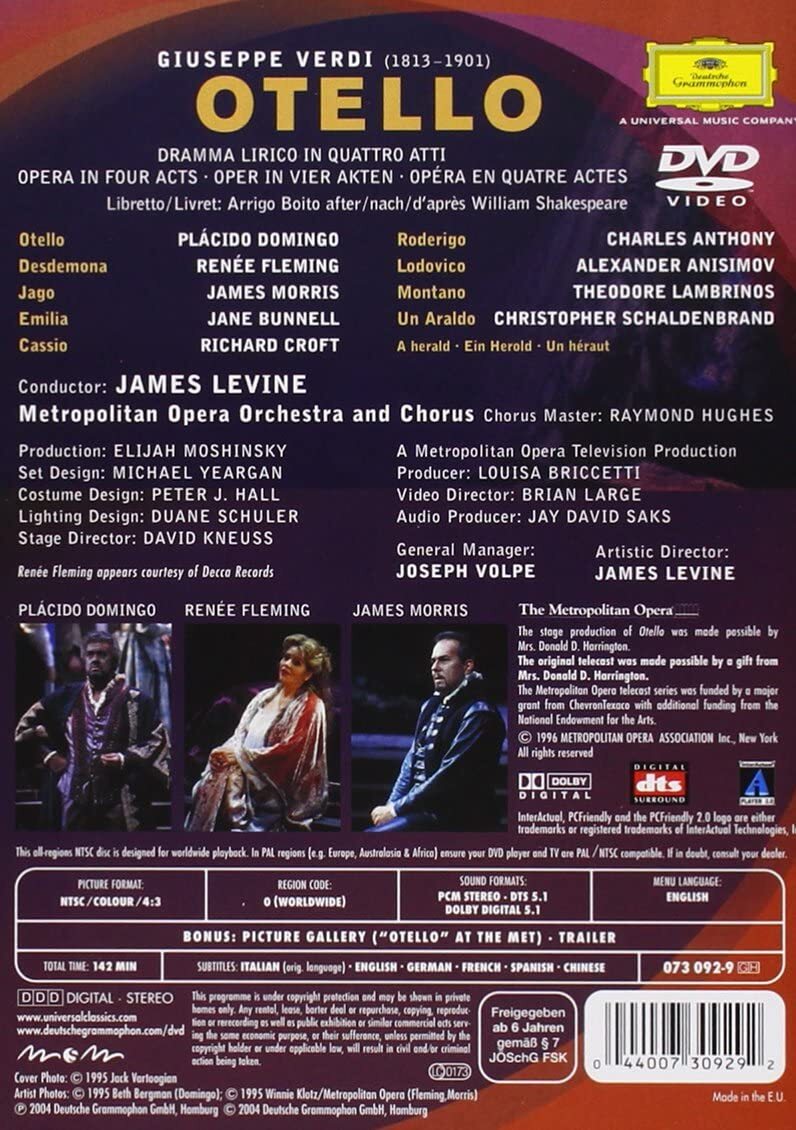 Verdi: Otello (DVD) Plácido Domingo Renée Fleming James Morris (US ...