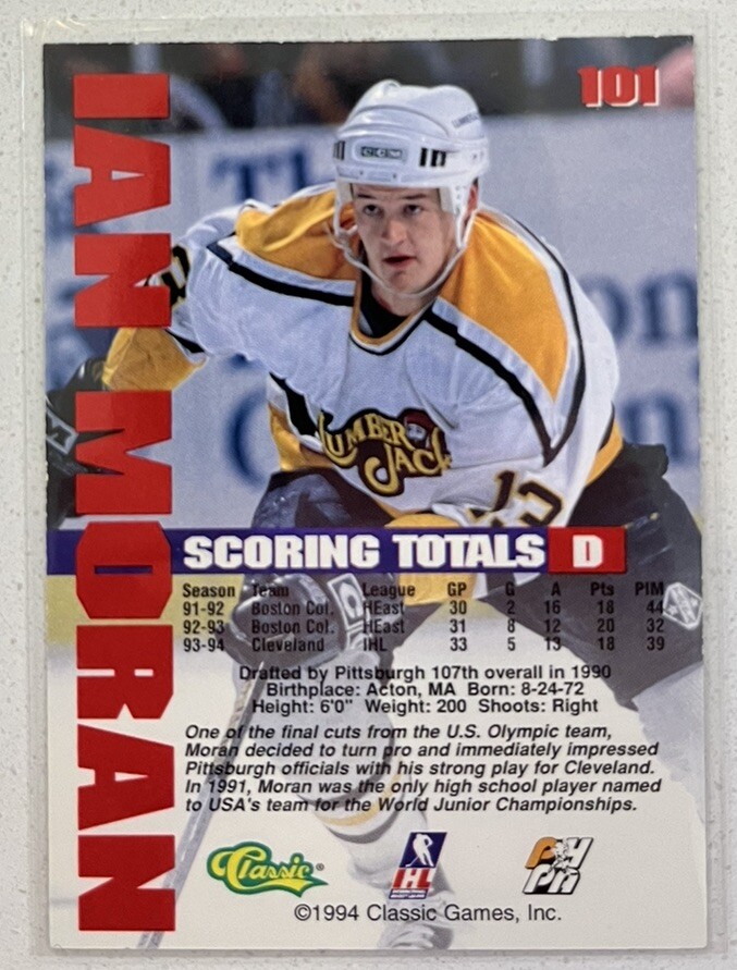 1994-95 Classic Ian Moran #101 Pittsburgh Penguins Auto Autograph ...