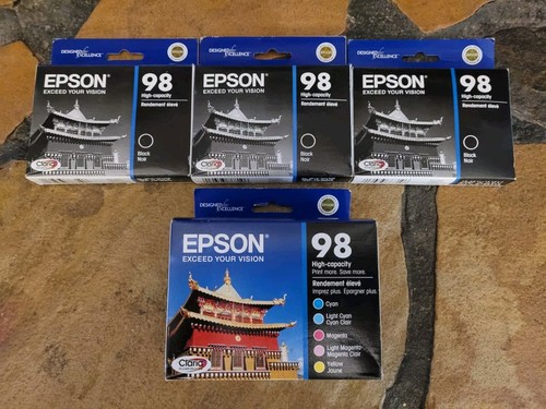 Epson 98 Lot Of 4 New Genuine Ink Set High Capacity T098920 T098120 | eBay