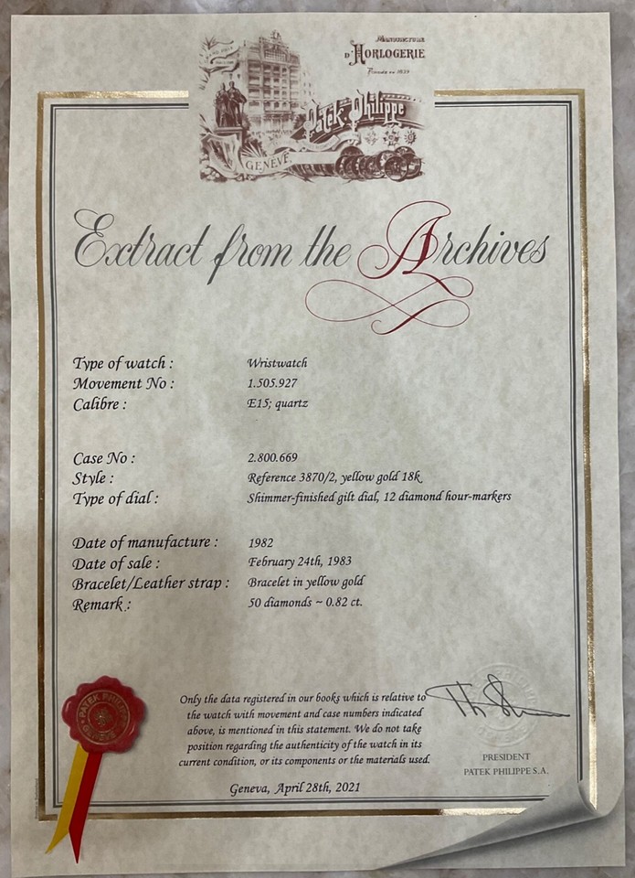 Patek Philippe 3870 18K Yellow Gold Diamond Watch Vintage 1982 Box ...