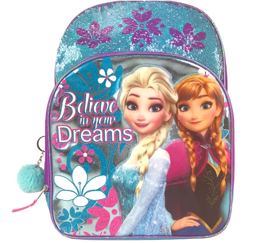 Disney Frozen 16" Sequins Kids Backpack with Pom-Pom - Aqua/Violet ...