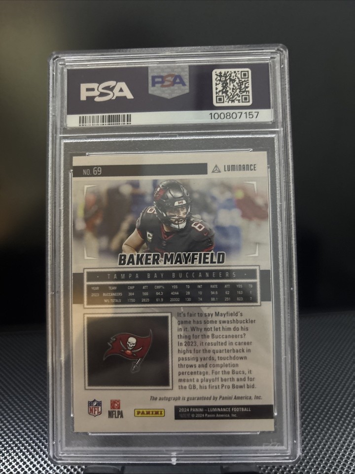 2024 PANINI LUMINANCE #69 BAKER MAYFIELD AUTOGRAPH-GREEN /25 PSA 9 POP ...