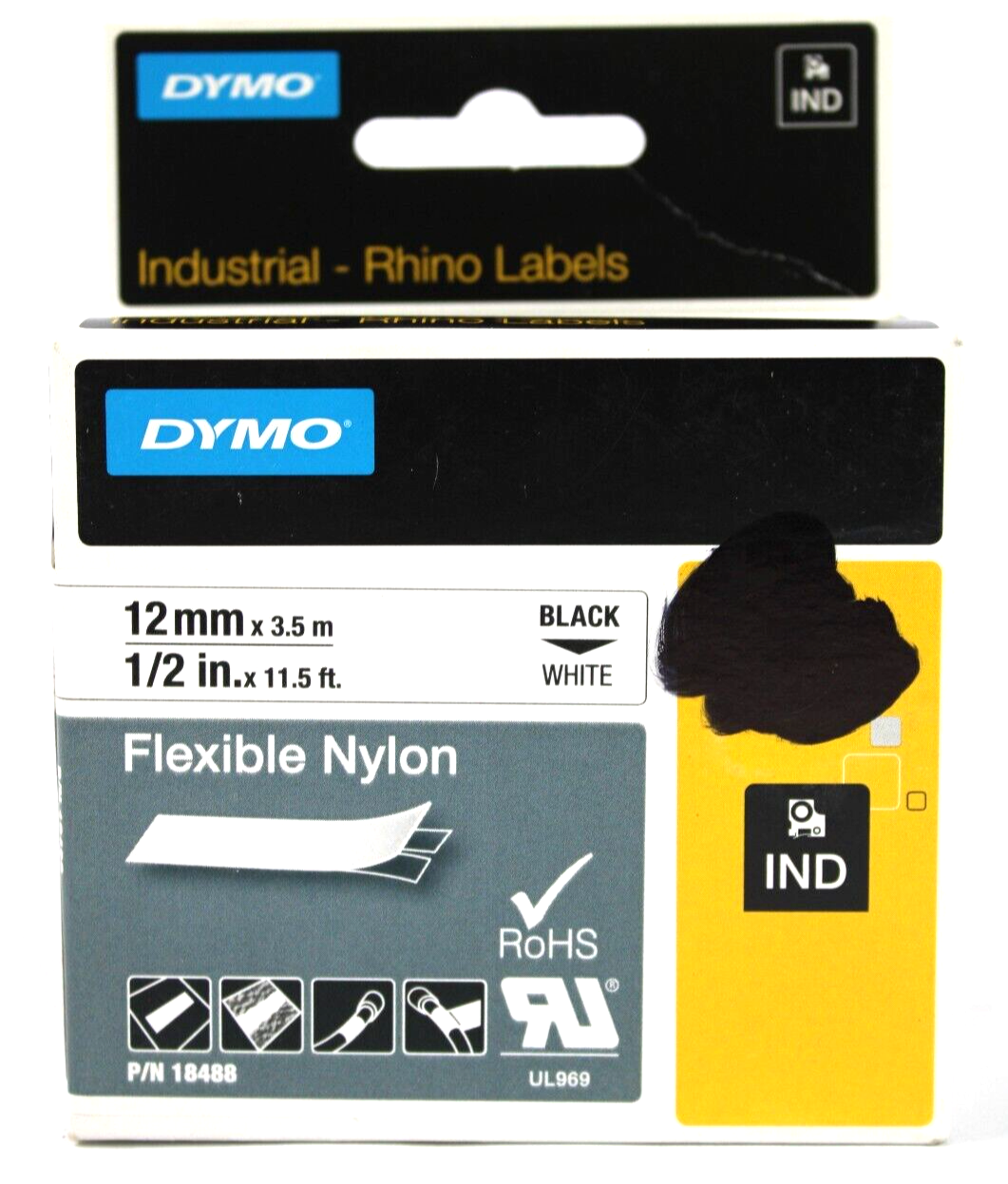 DYMO 18488 RhinoPro Flexible Tape 1/2" Black White Genuine Original ...