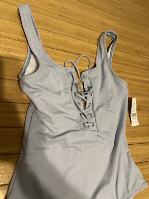 PACSUN Blue Grey One Piece Swimsuit Size Small Lace Up Tie Up Cleavage ...