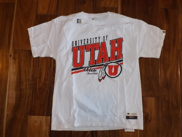 NEW Mens CHAMPION University of Utah Utes White NCAA T-Shirt Size L ...