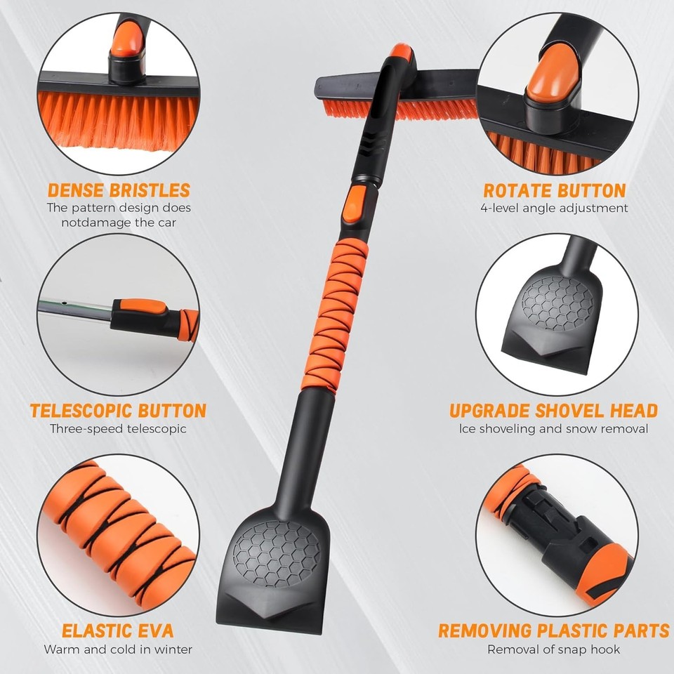 46" Large Ice Scraper, 3-in-1 Extendable Snow Brush for Car Windshield ...