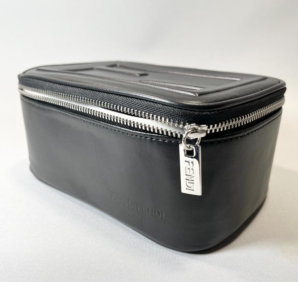 FENDI Novelty Fan Di FENDI Vanity Pouch Leather Canvas Black Logo From ...