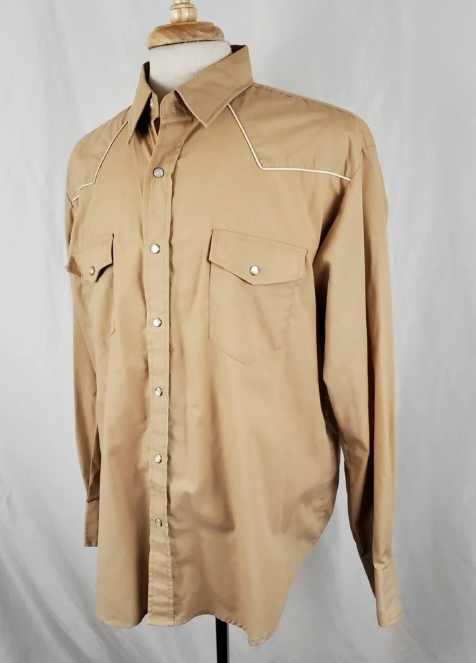High Noon Western Shirt Mens XL Beige Poly Cotton Snaps, Cowboy ...