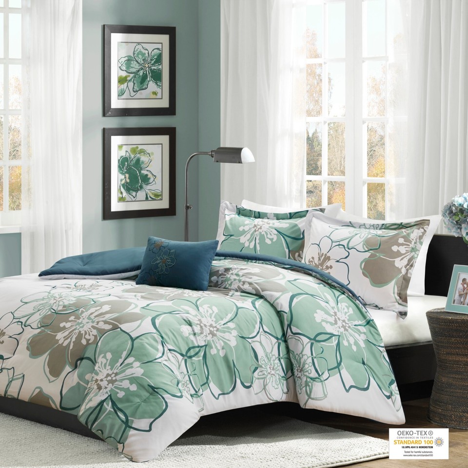 Mi Zone Allison 4 Piece Microfiber Floral Bedding Comforter Sets Queen ...