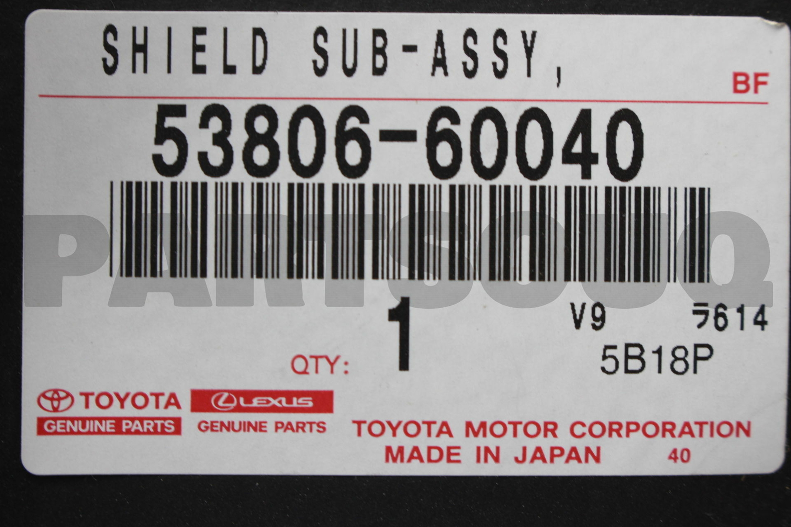 5380660040 Genuine Toyota SHIELD SUB-ASSY, FRONT FENDER SPLASH, LH ...