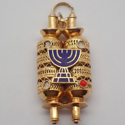 Torah Scroll Holder Charm Pendant 14K Gold Enamel | eBay