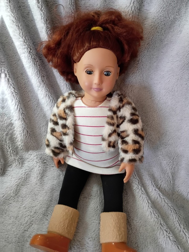 Our Generation Doll 18 Inch Red Curly Hair Blue Eyes Fur Jacket And ...