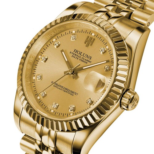 Mens Full Gold Watch Automatic Mechanical Gilded Steel Self-Wind ...