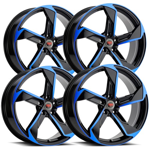 (4) Revolution Racing R20 20x8.5 5x4.5" +40mm Black/Blue Wheels Rims 20 ...