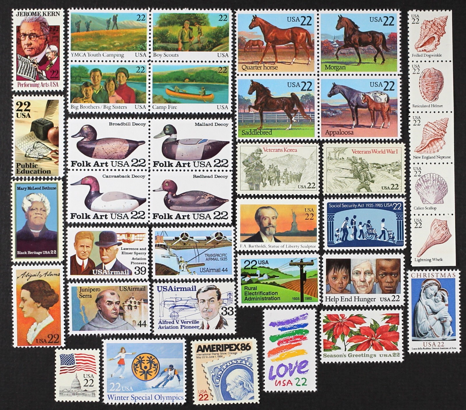 1985 U.S. Commemorative Year Set Collection 37 Stamps including ...