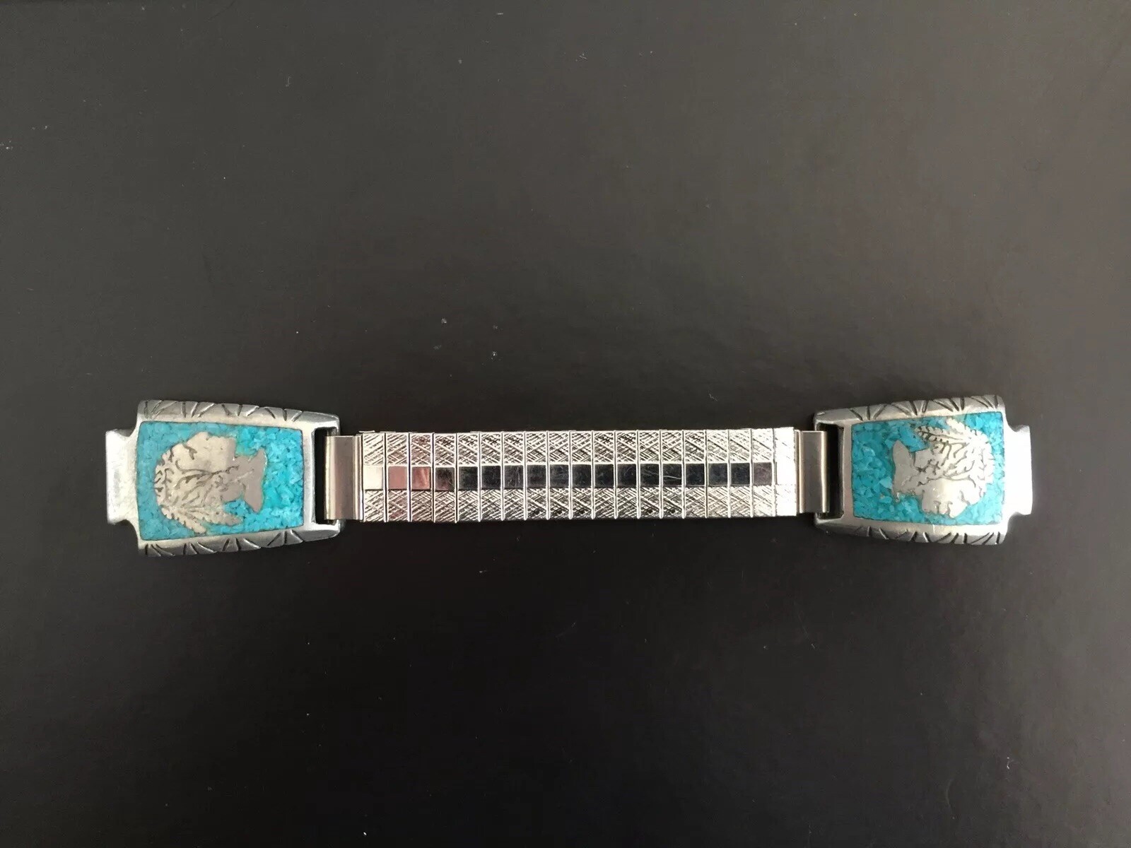 Vintage Turquoise Native American Indian Head Watch Bracelet Artist ...