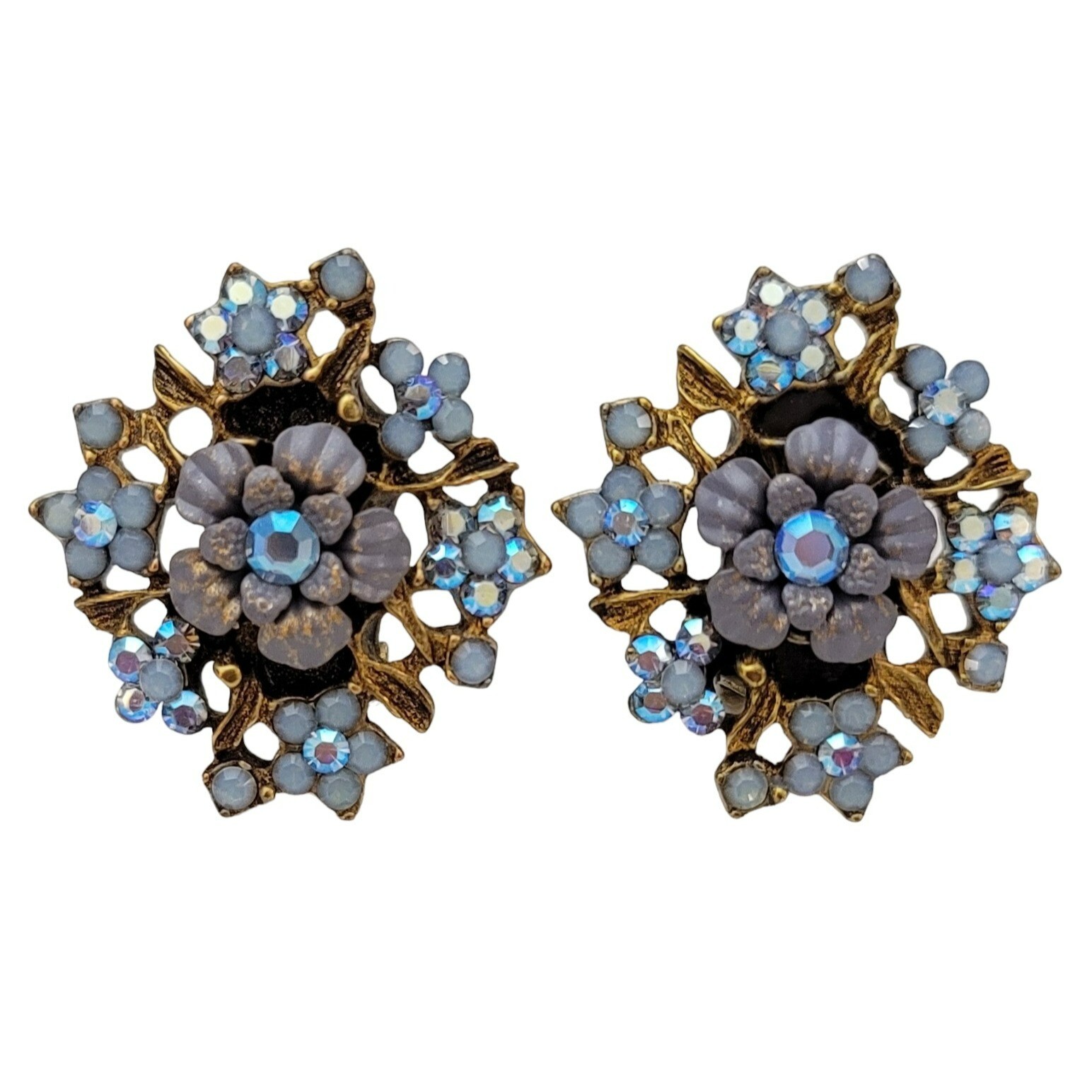 Michal Negrin Israel Blue AB Rhinestone Enamel Flower… - Gem