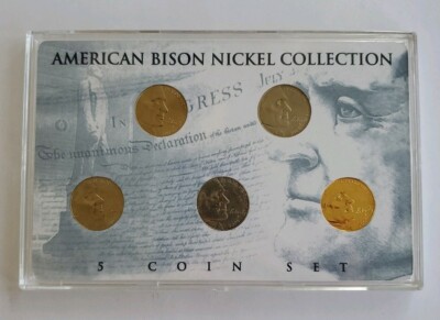 2005 American Bison Nickel Collection Set Hologram,24K Gold plate, unc ...