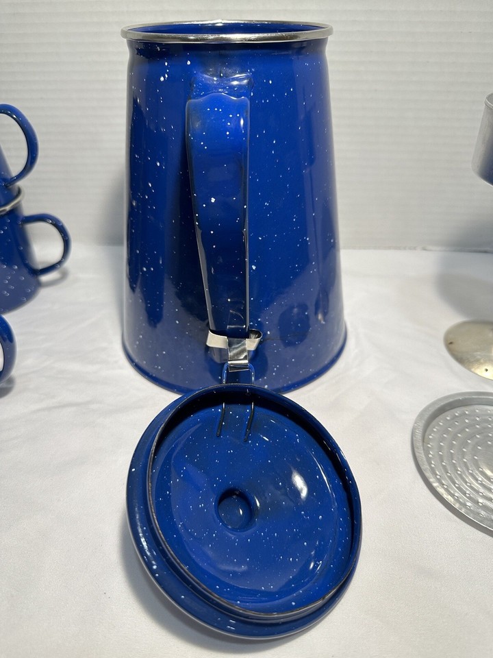 Stansport Camping Coffee Tea Pot Navy Blue Enamel Percolator 6 Mugs ...