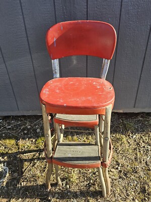 MCM Vintage Red Cosco Kitchen Step Stool Chair Pull Out Steps mid ...