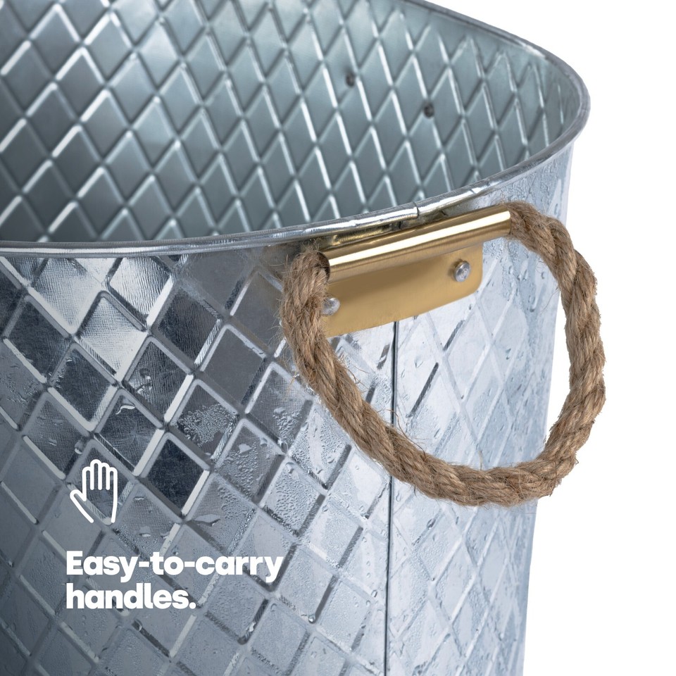 24L Galvanised Steel Oval Beer Bucket w/ Rope Cooler Party Tub Beverage ...