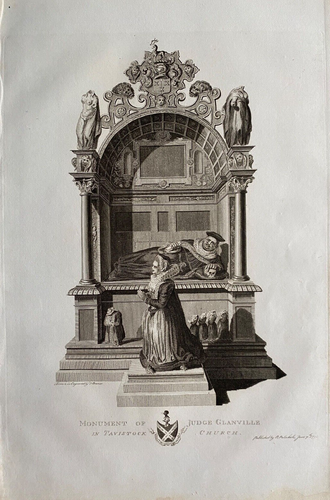 1793 Antique Print; Glanville Monument, Tavistock, Devon after Thomas ...