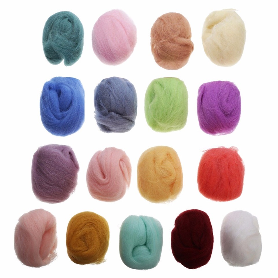17 Colors Fibre Wool Roving For Needle Felting Spinningss DIY Craft ...
