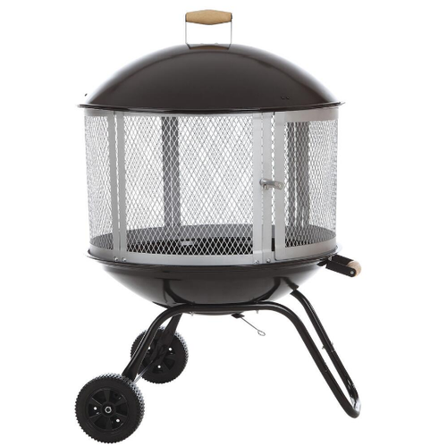 Outdoor 28" Mobile Portable Round Steel Wood Fire Pit With Convenient ...