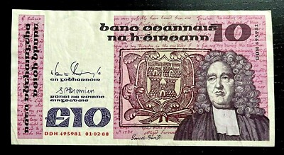 IRELAND REPUBLIC 10 POUNDS P-72 1988 Rare SWIFT SHIP PRE EURO IRISH ...