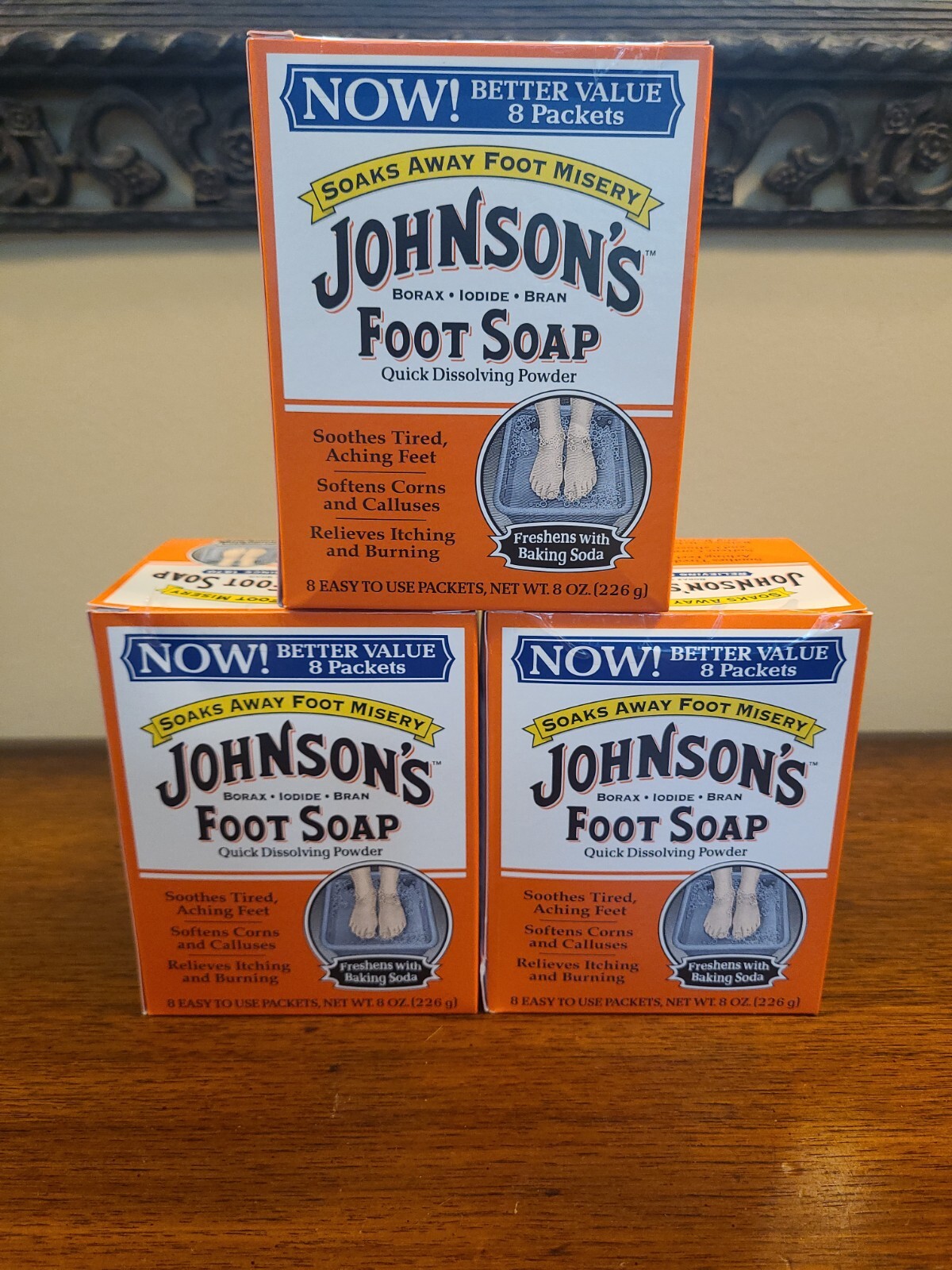 LOT of (3) Johnsons Foot Soap Powder 8 Packets Per Box 24 Packets Total ...