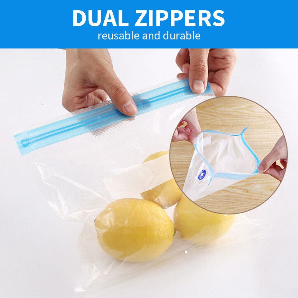 24PCS Reusable Vacuum Seal Bags Hand Pump Kitchen Vacuum Food Saver ...